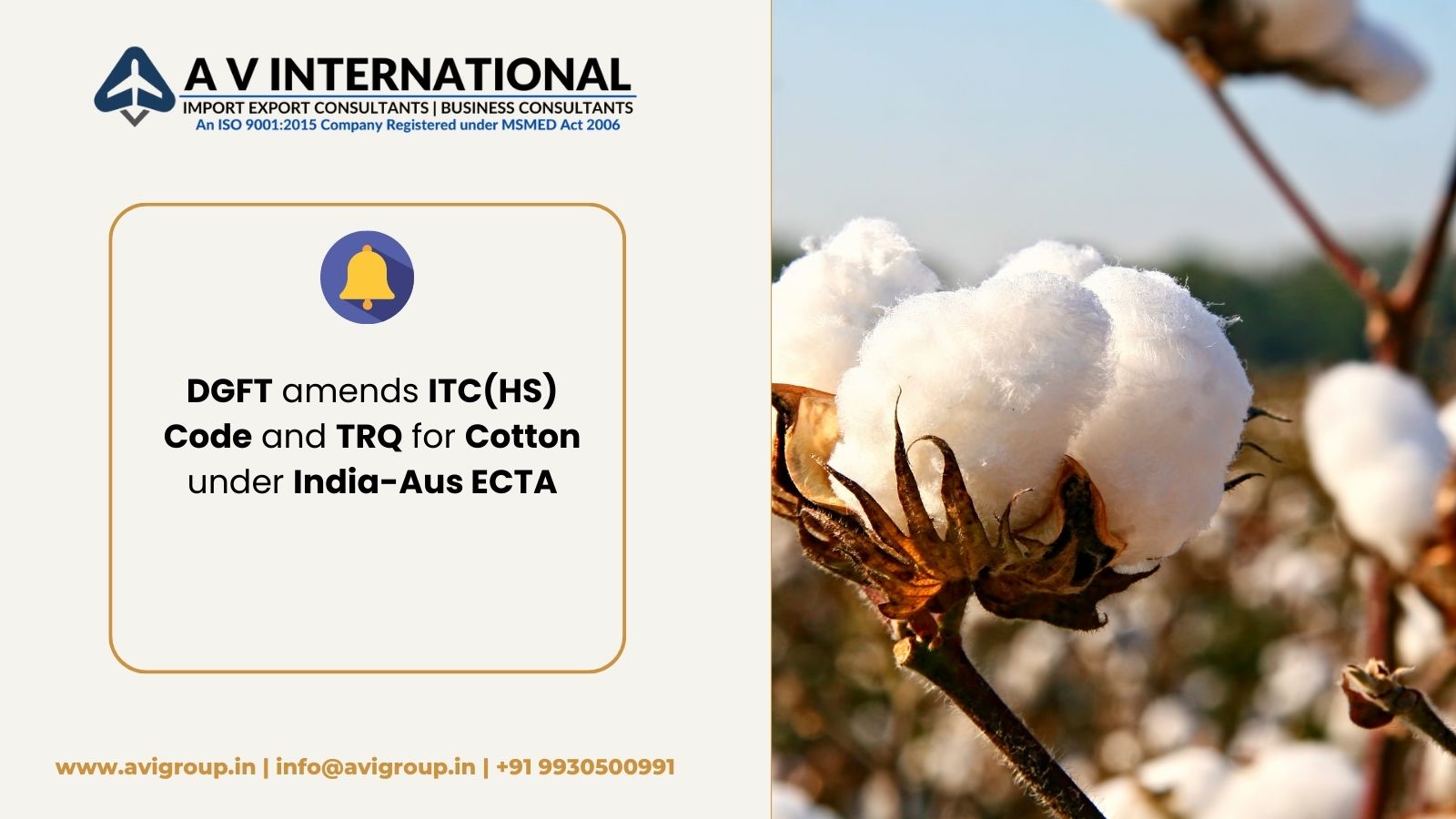 DFGT revises ITC(HS) Code and TRQ for Cotton under India-Aus ECTA