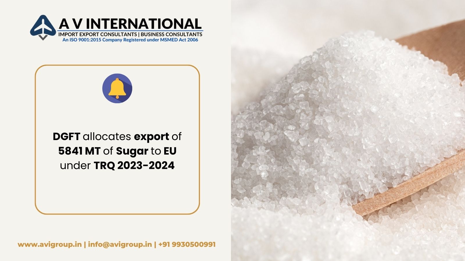 Central Government allows the export of Sugar to EU under TRQ 2023-24